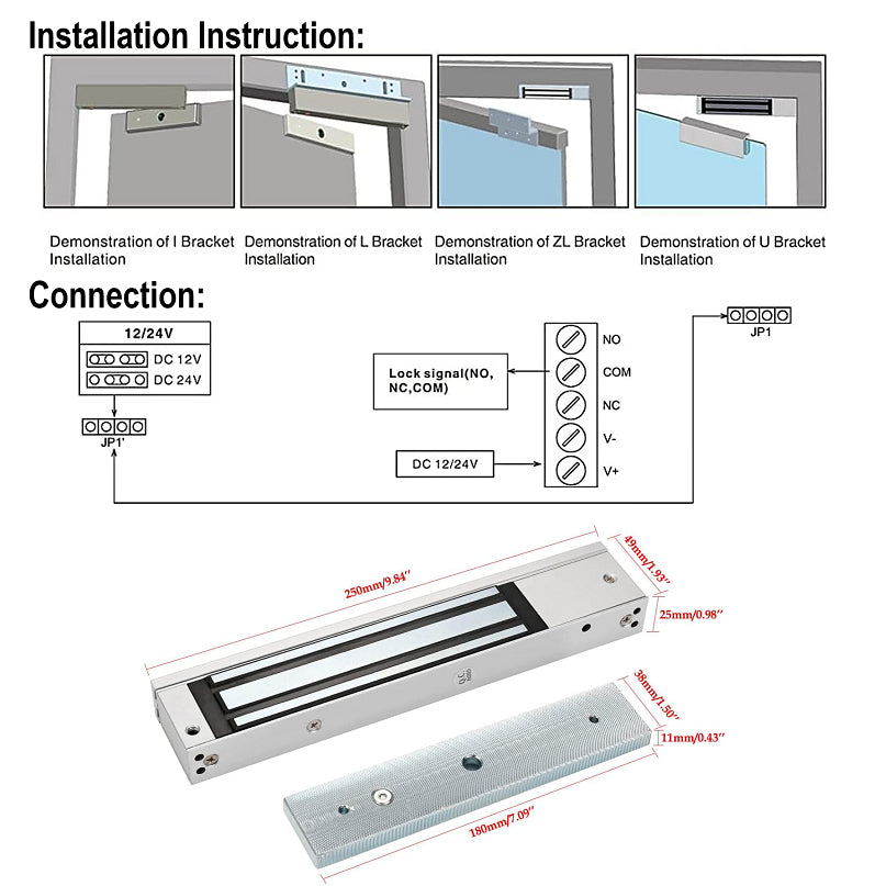 12V-24V EM Lock (600lbs) with Relay for Access Contro | EM Lock ...