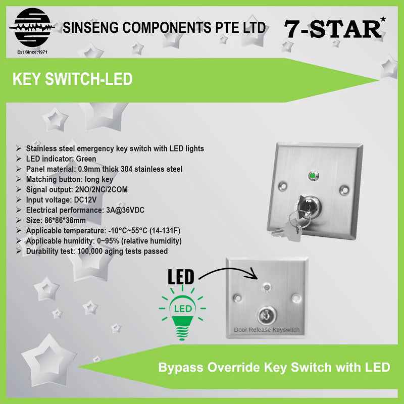 Bypass Key Switch with LED for Door Access | KEY SWITCH-LED – Sinseng ...